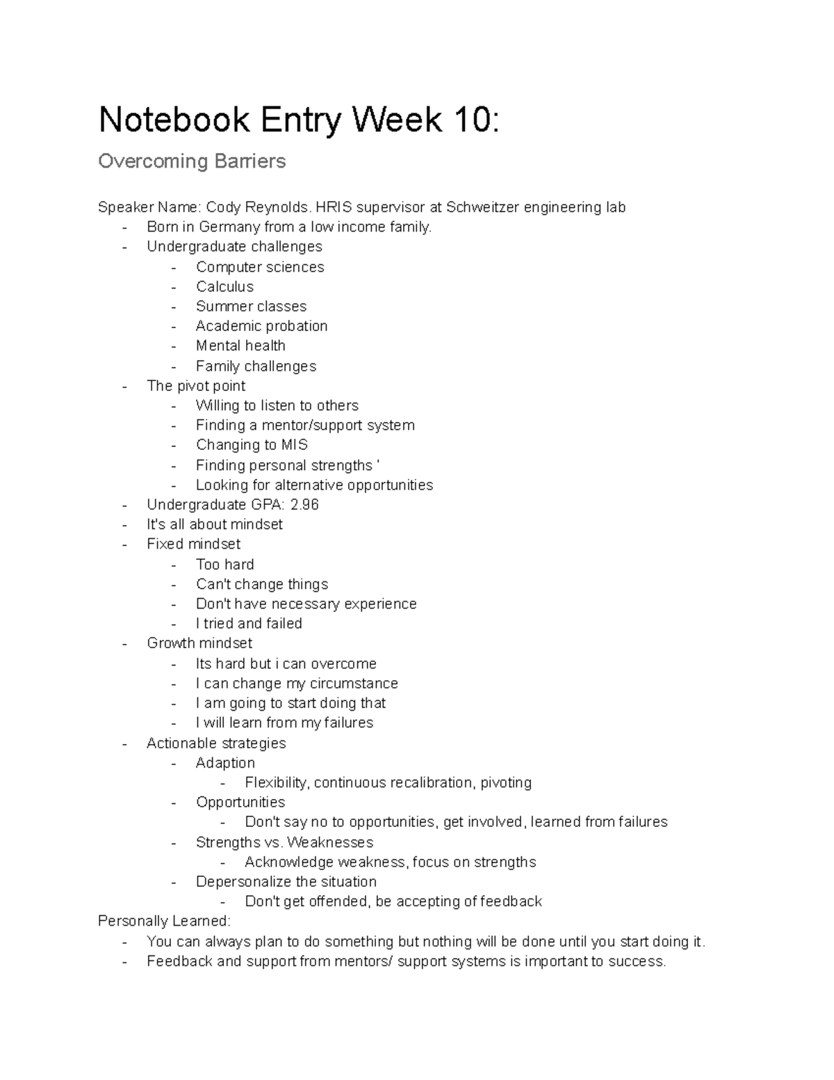 Notebook Entry Week 10 Overcoming Barriers - Notebook Entry Week 10 ...