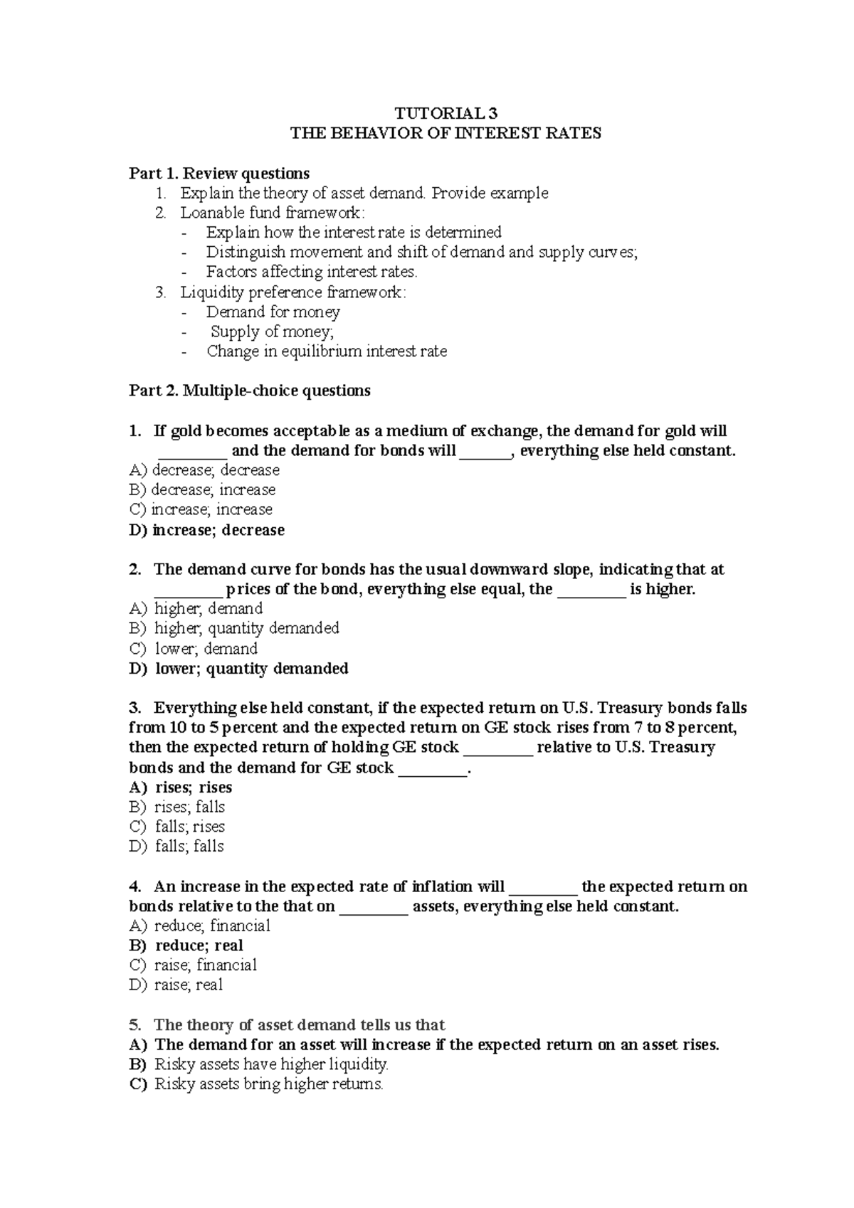 Tute 3 solutions updated 211026 - TUTORIAL 3 THE BEHAVIOR OF INTEREST ...