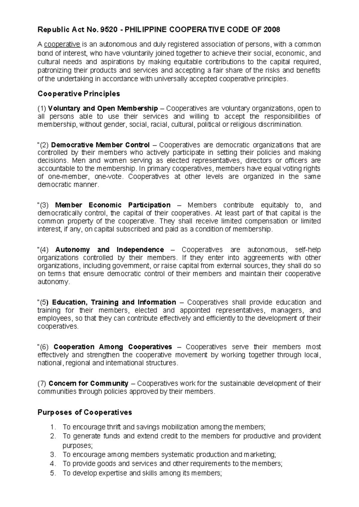 Cooperative ra 9520 - lecture - Republic Act No. 9520 - PHILIPPINE ...