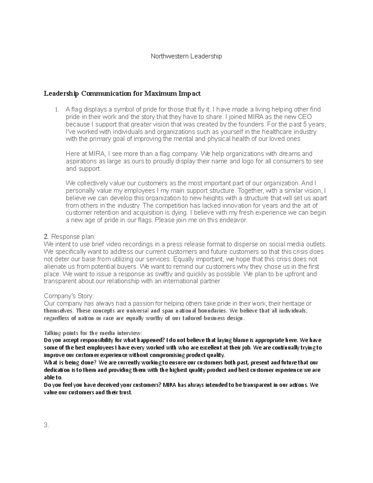 Northwestern Leadership Course questions - Northwestern Leadership ...