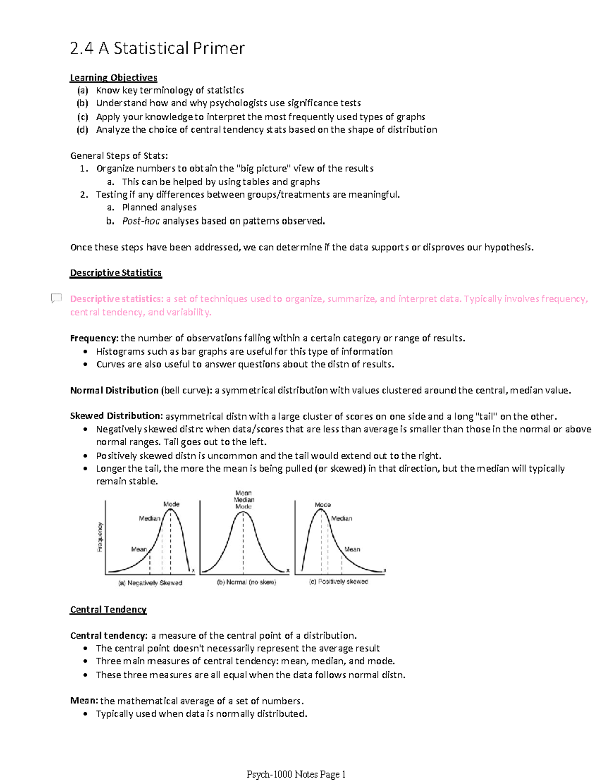 2.4 A Statistical Primer - PSYC-1000 - U of W - Studocu