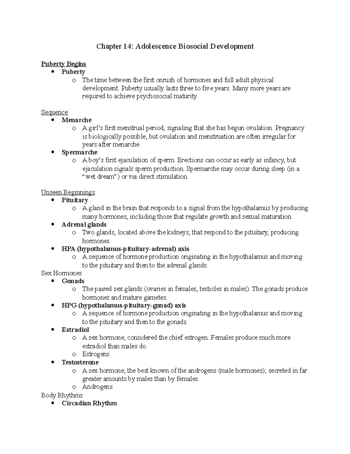 Ch. 14 Adolescence Biosocial Notes - Chapter 14: Adolescence Biosocial ...