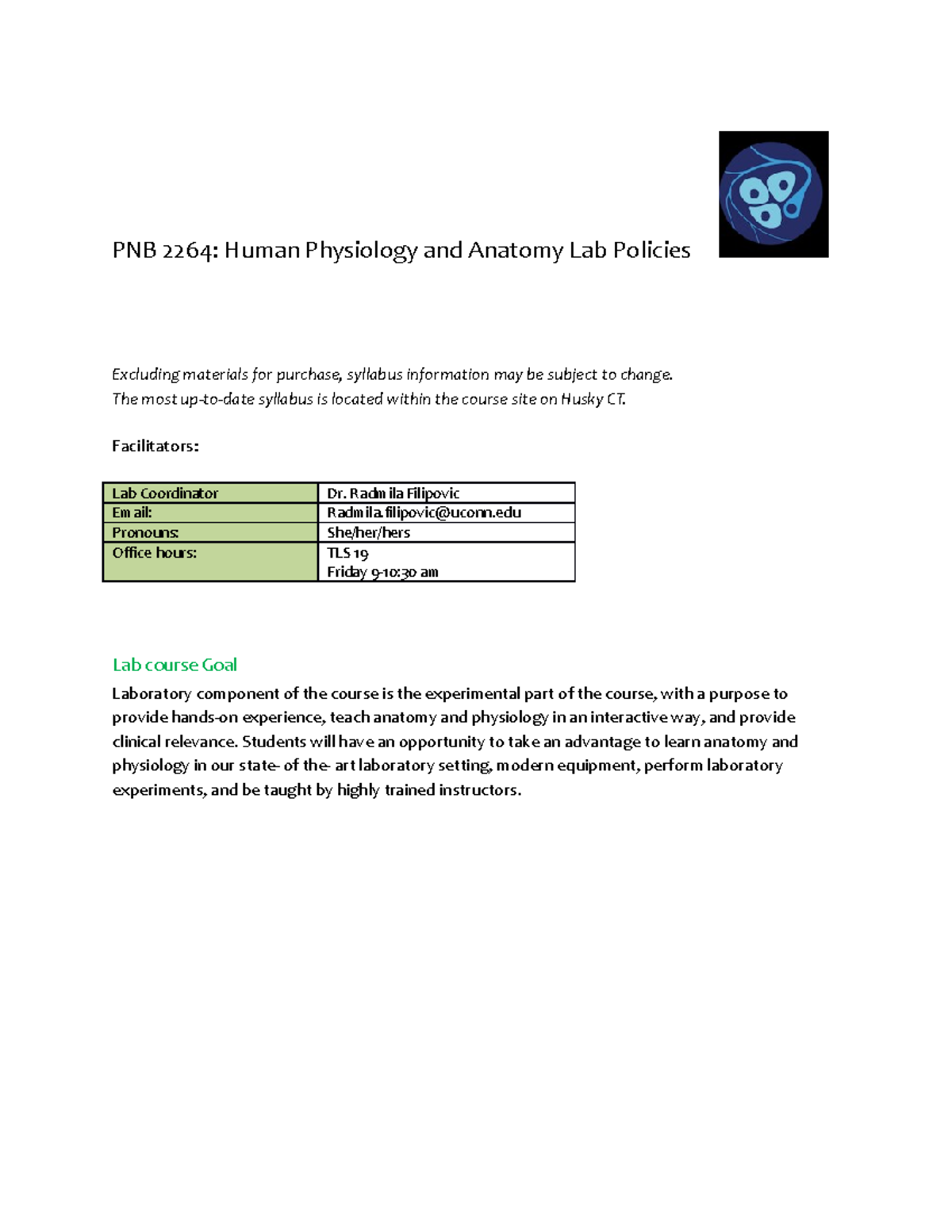 Fall 2023 PNB 265 Human Physiology and Anatomy Lab Policies - PNB 2264 ...