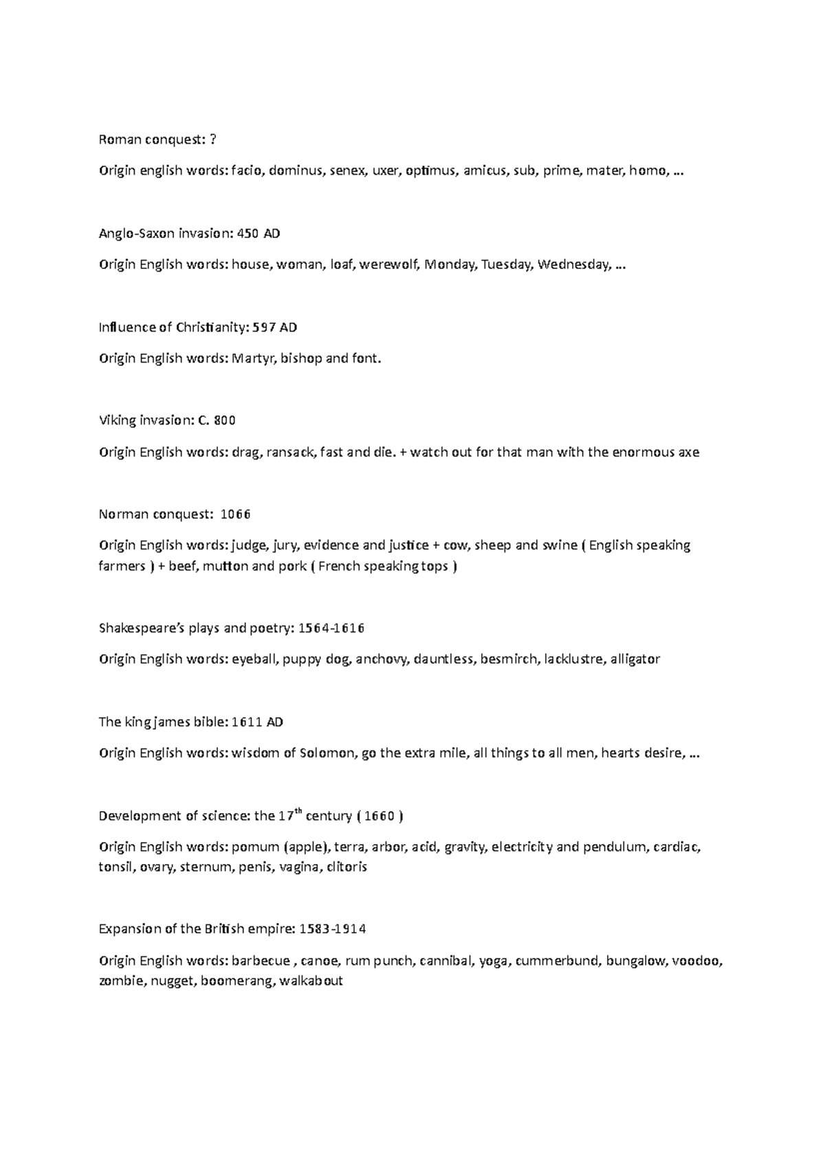 Engelsh taalbeschouwing taak 9 - Roman conquest:? Origin english words ...