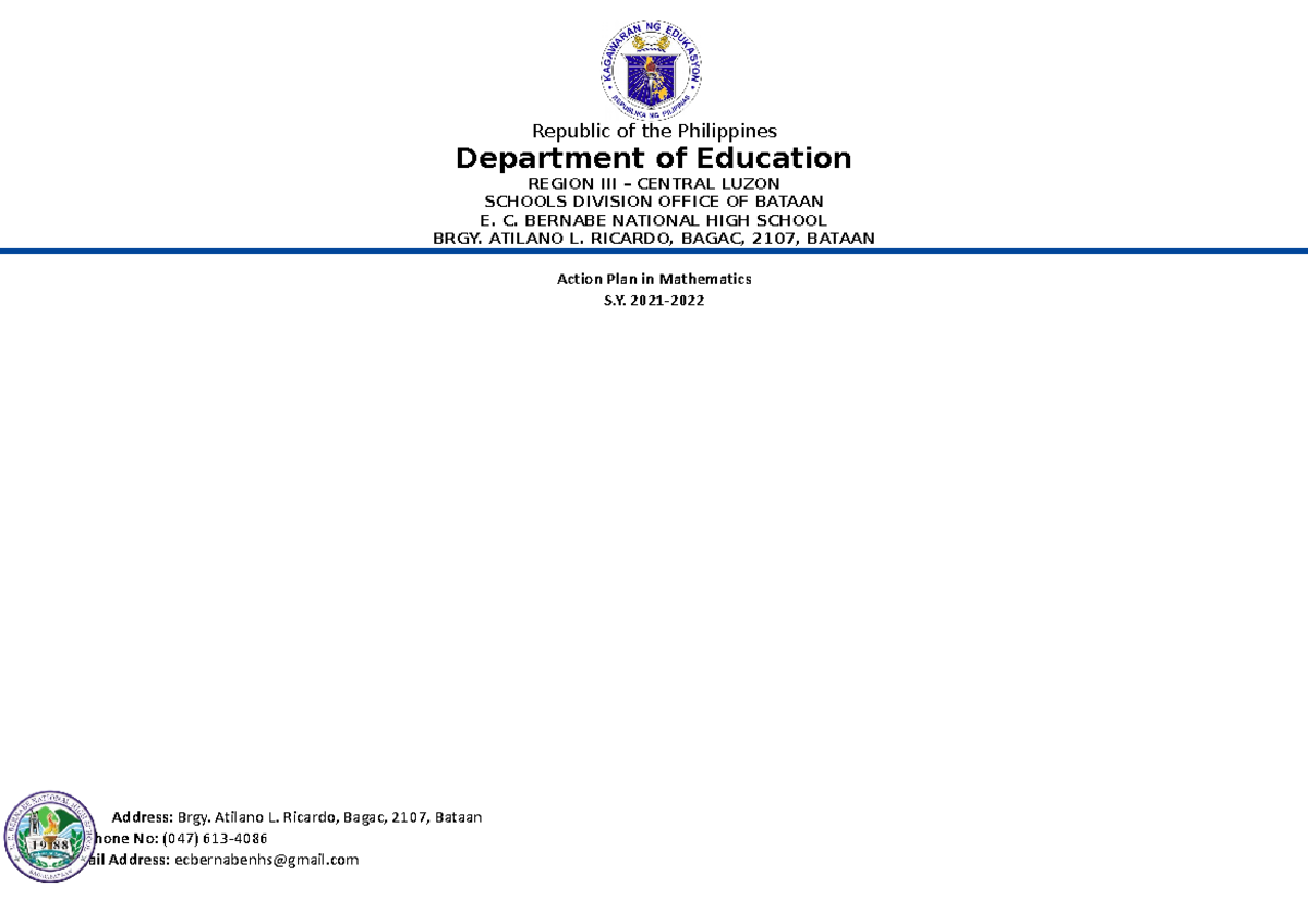 Action-Plan-in-Mathematics SY 21-22 - Republic of the Philippines ...