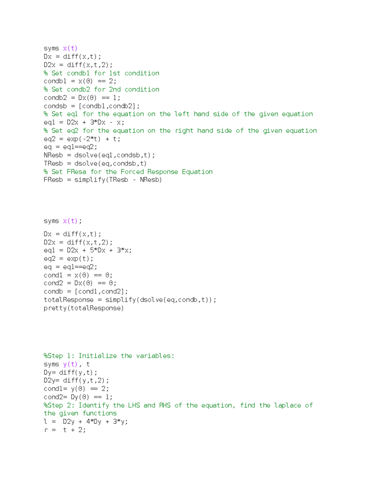 Seatwork Transfer Function on Dc Motors Qs 1-9 Matlab Codes - syms x(t ...