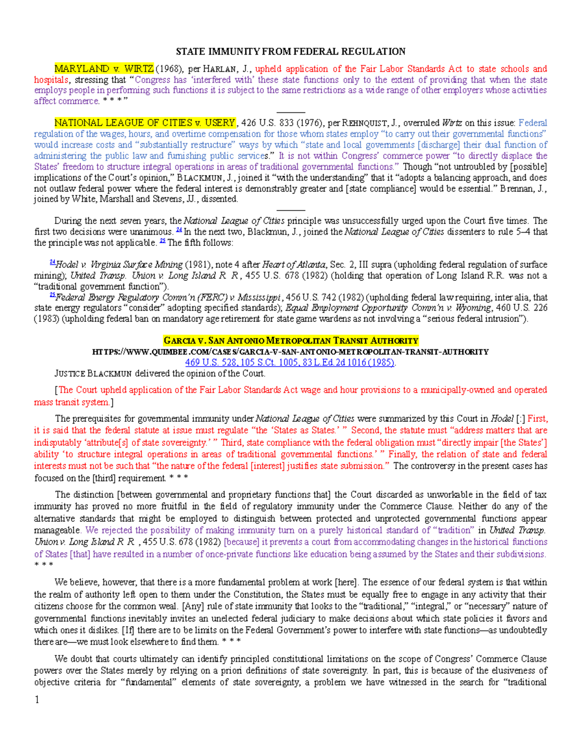 Handout State Immunity from Federal Regulation - STATE IMMUNITY FROM ...