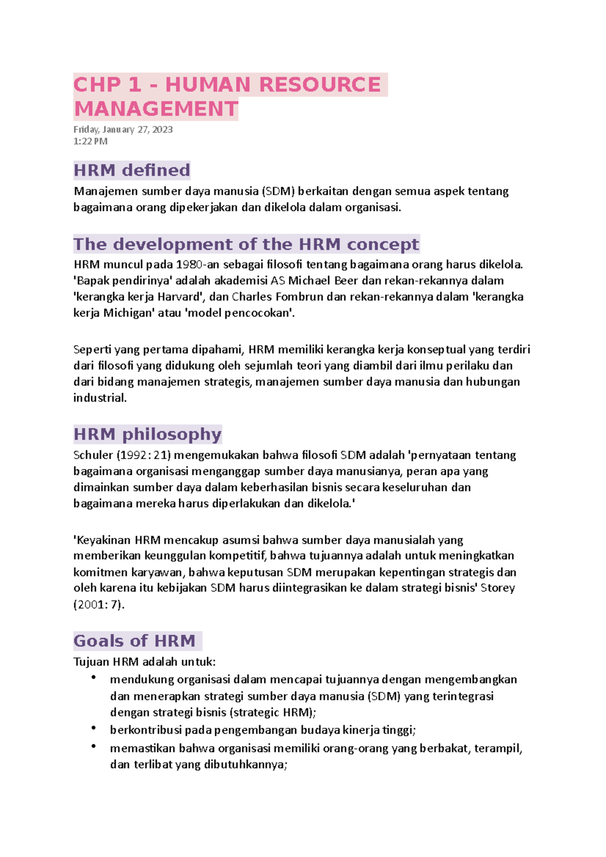 CHP 1 - Human Resource Management - CHP 1 - HUMAN RESOURCE MANAGEMENT Friday, January 27, 2023 1 ...