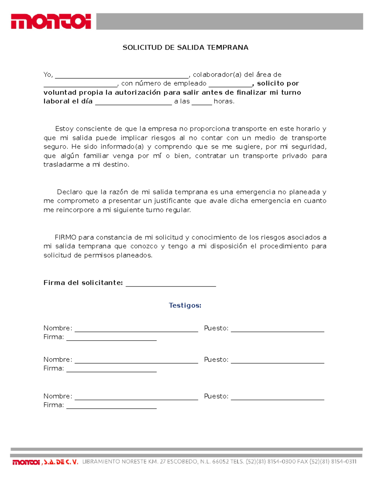 Solicitud DE Salida Temprana - SOLICITUD DE SALIDA TEMPRANA Yo, - Studocu