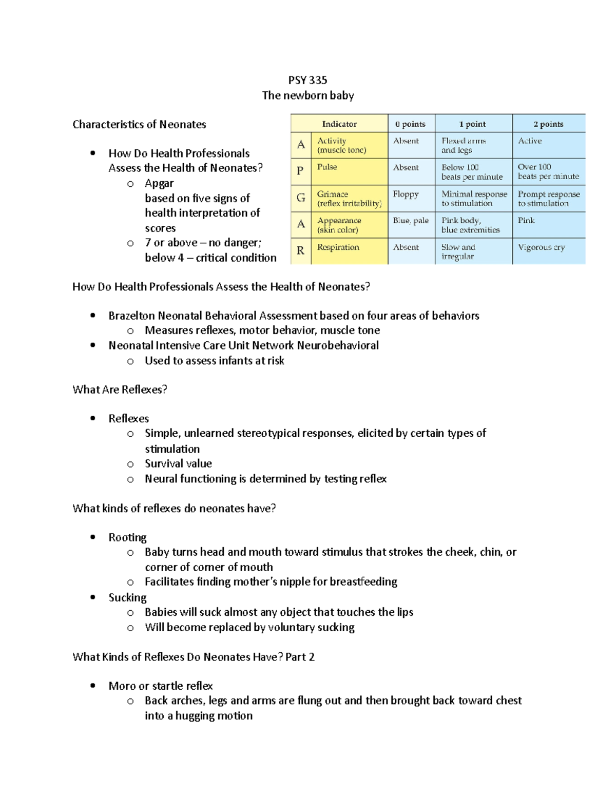 The newborn baby - PSY 335 lecture notes - The newborn babyPSY 335 ...