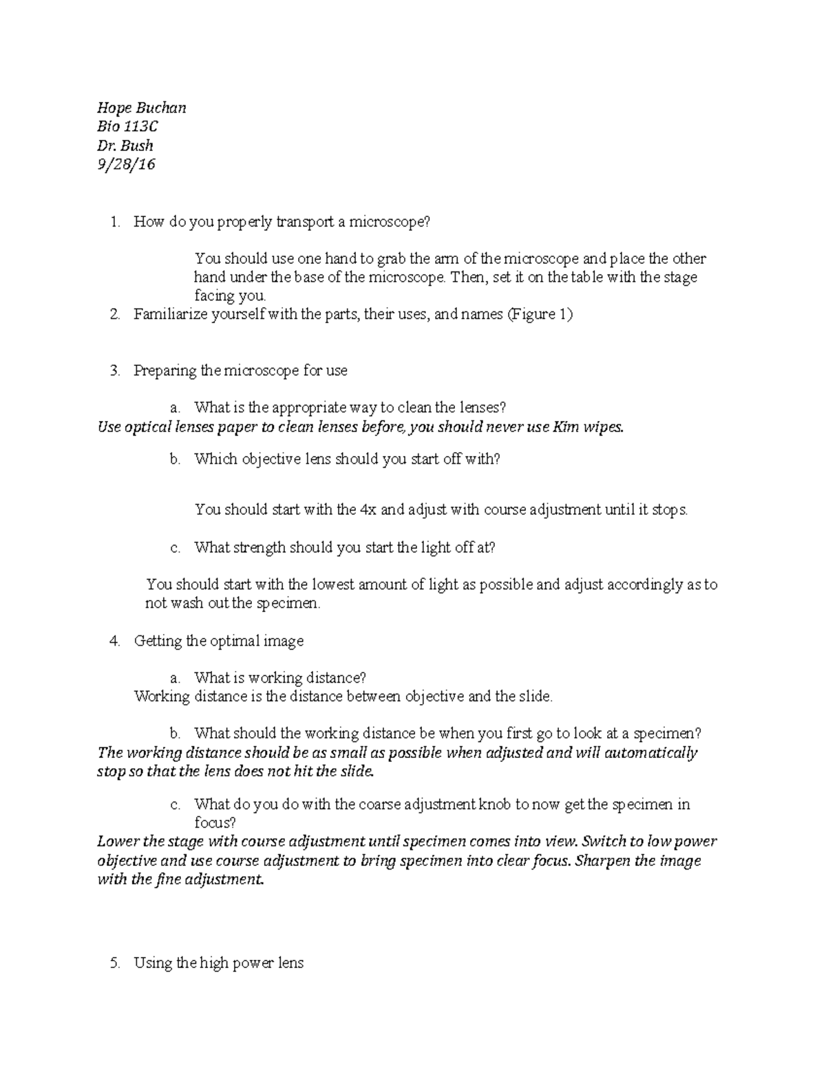 Prelab Cells Organelles and Movement BUSH - Hope Buchan Bio 113C Dr ...