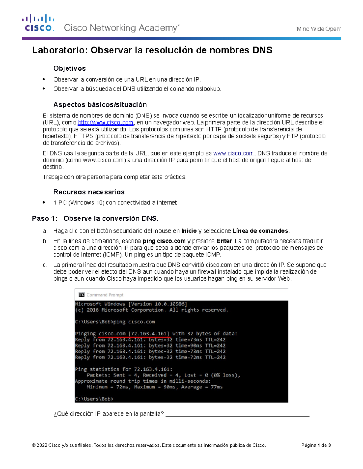 5.3.1.3 Lab - Observing DNS Name Resolution - Laboratorio: Observar la resolución de nombres DNS ...