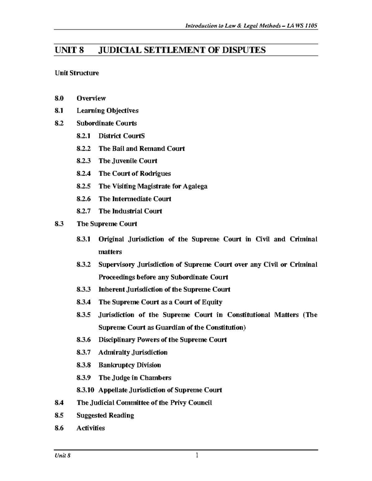 Unit 8 - UNIT 8 JUDICIAL SETTLEMENT OF DISPUTES Unit Structure 8 ...