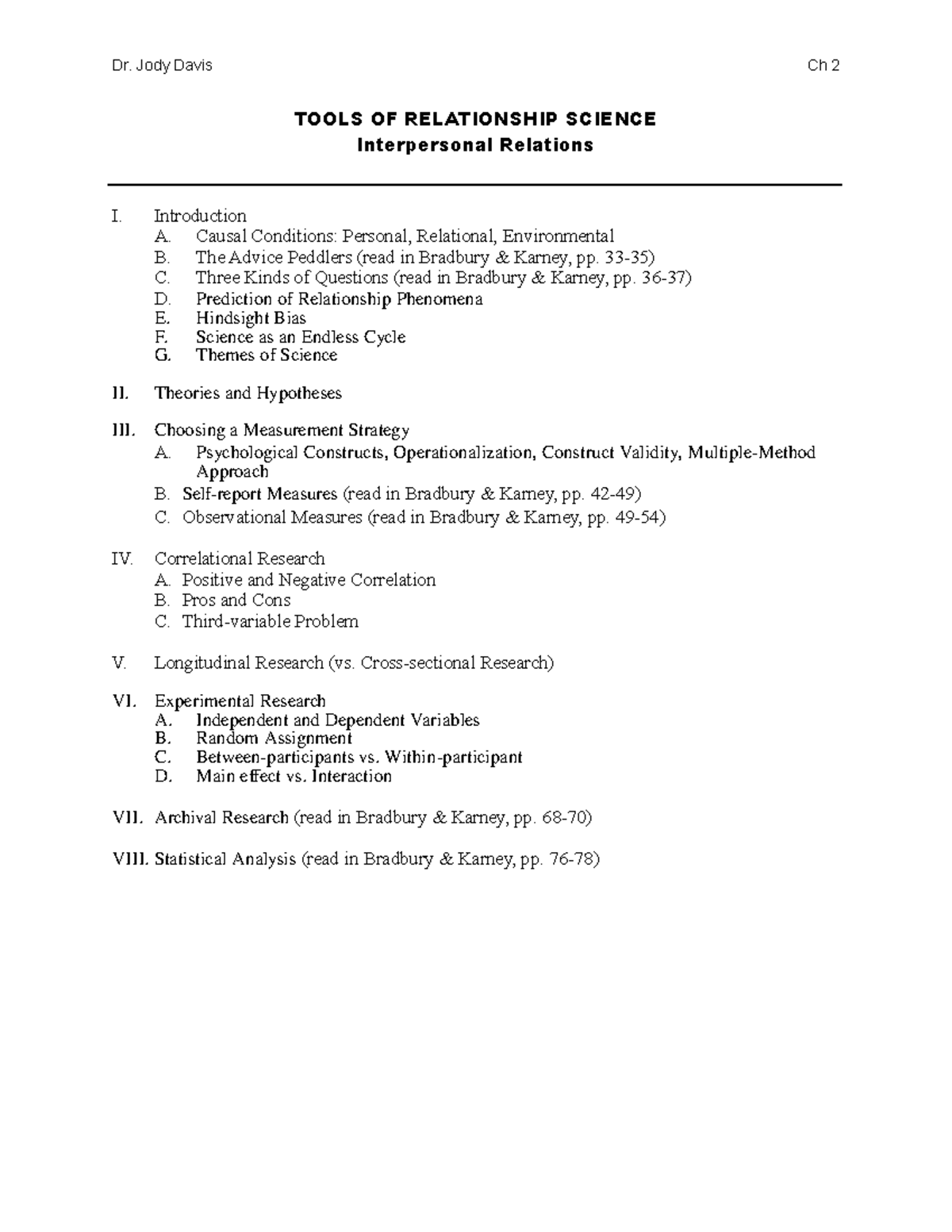 Ch 2 outline methods - Dr. Jody Davis Ch 2 TOOLS OF RELATIONSHIP ...
