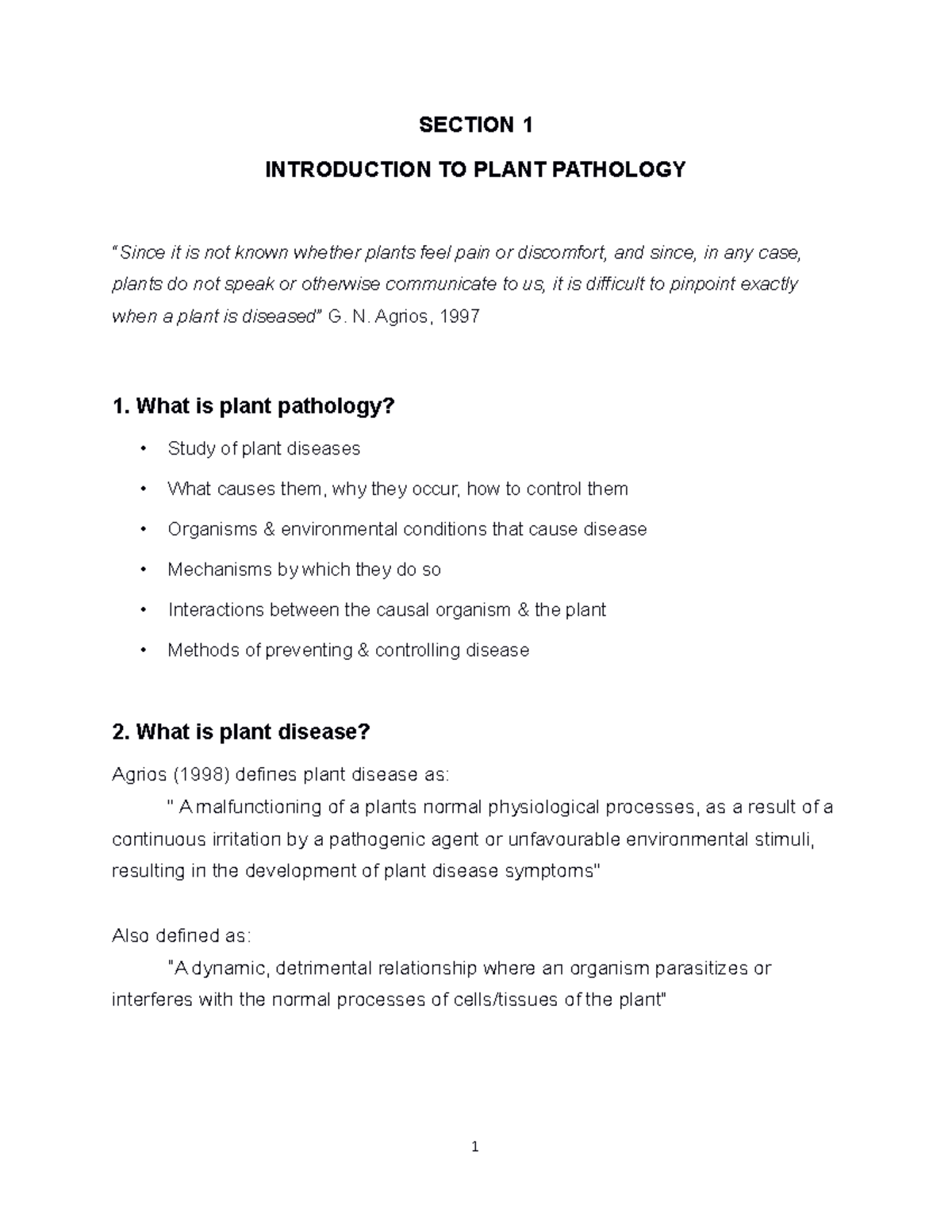 Section 1 Introduction To Plant Pathology SECTION 1 INTRODUCTION TO