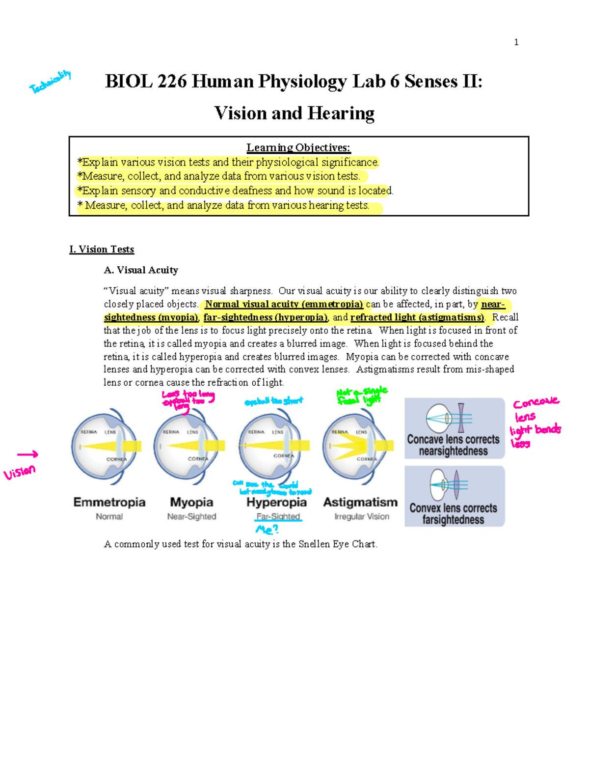 Physio+Lab+Report+06 - BIOL 226 Human Physiology Lab 6 Senses II: Vision and Hearing I. Vision ...