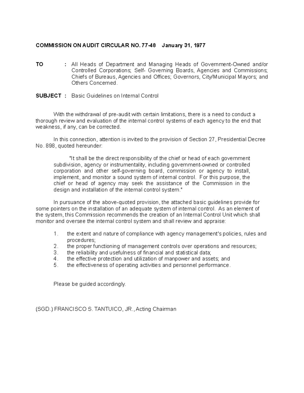 COA CIR 77-48 - COA File - COMMISSION ON AUDIT CIRCULAR NO. 77-48 ...