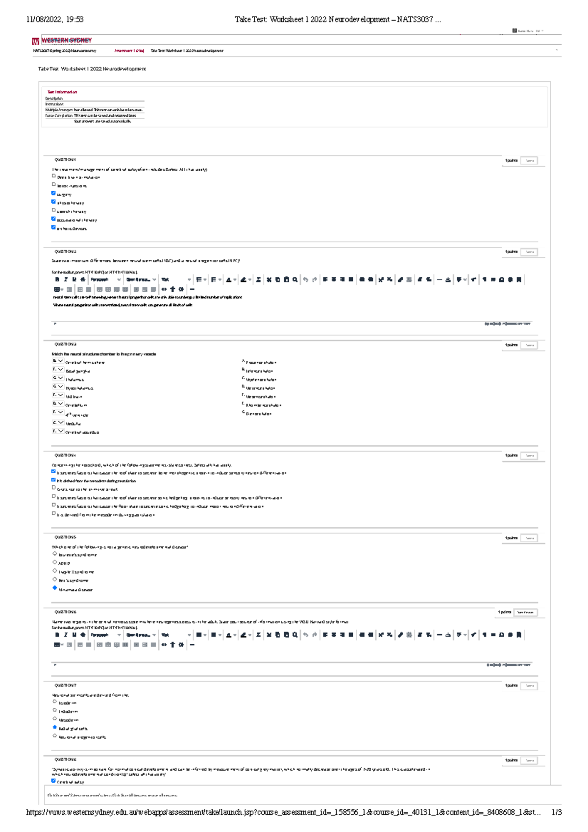 Worksheet 1 via chegg - 11/08/2022, 19:53 Take Test: Worksheet 1 2022 ...