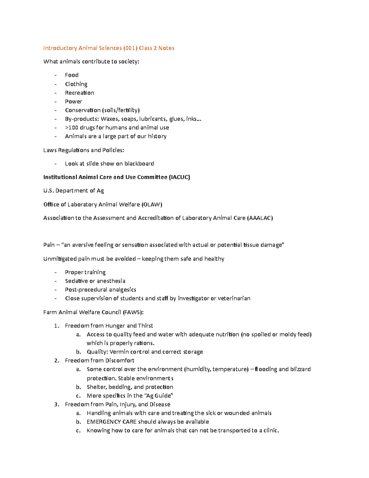 Animal Science Class 2 - Lecture notes 2 - Introductory Animal Sciences ...