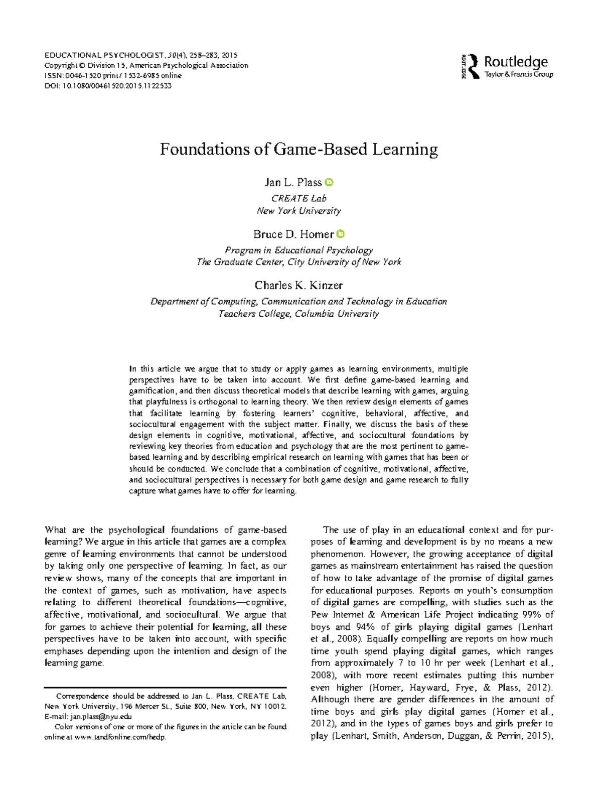 EJ1090277 - Research paper about game-based learning - Foundations of ...