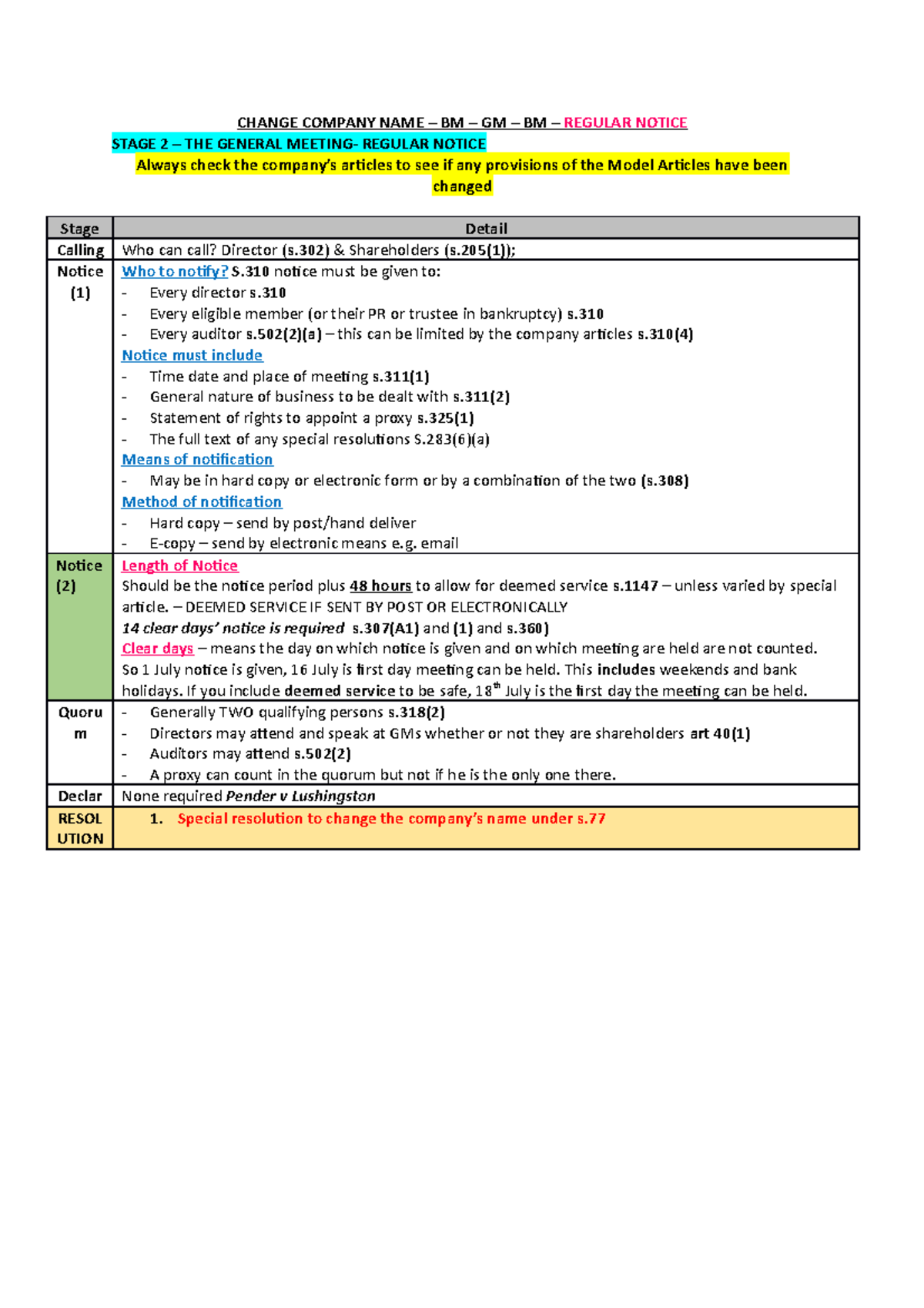 Change Company NAME – BM – GM – BM – Regular Notice 1 - CHANGE COMPANY ...