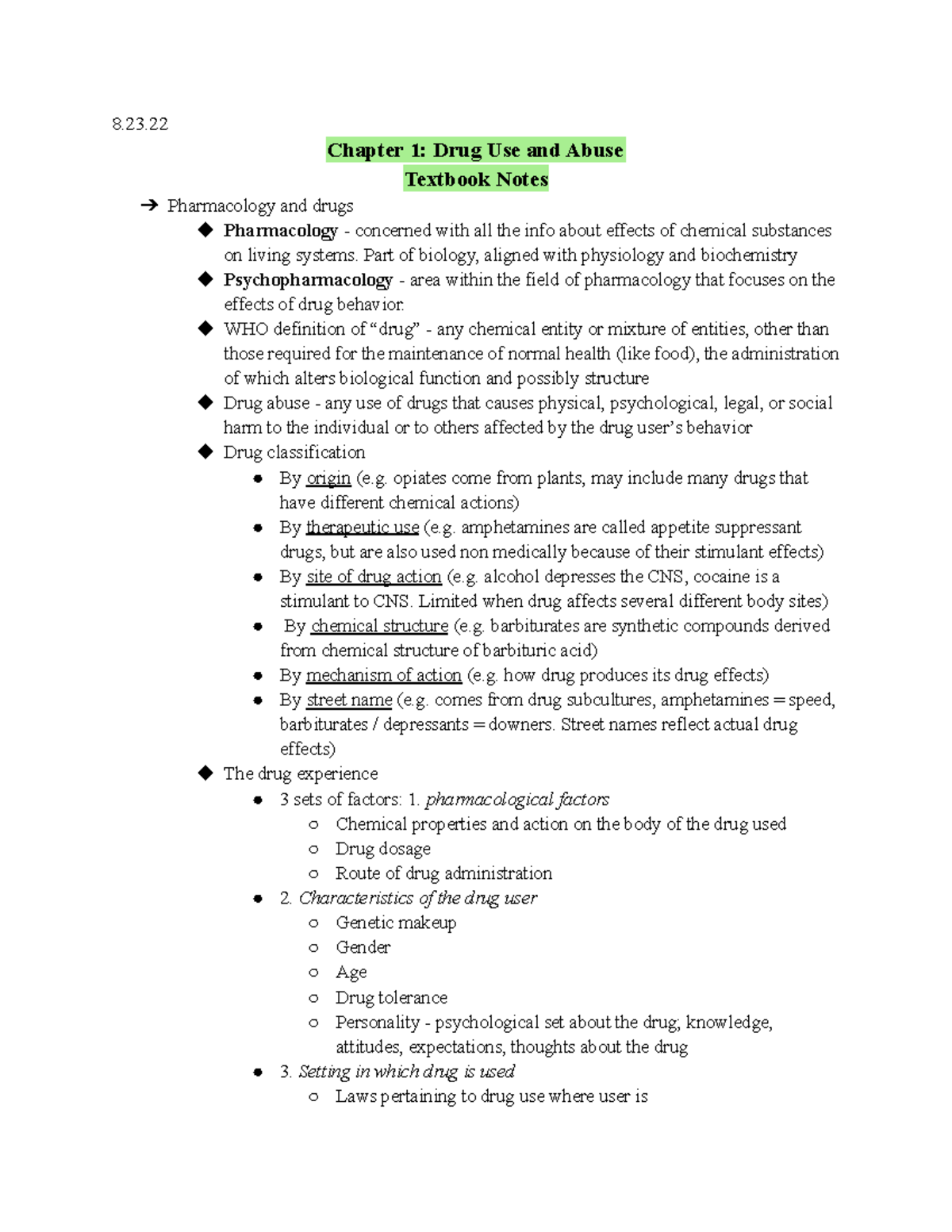 Chapter 1 Textbook notes - 8. Chapter 1: Drug Use and Abuse Textbook ...