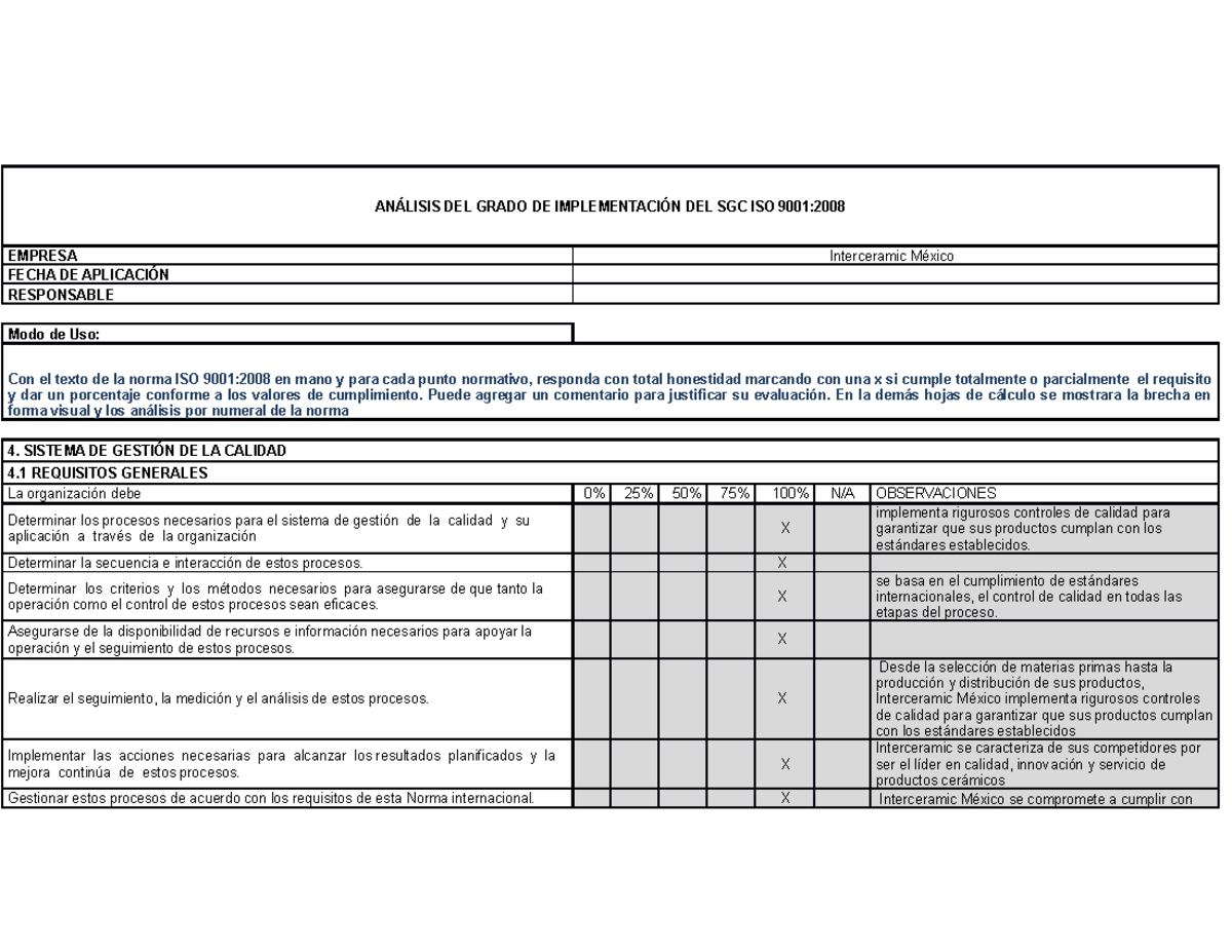 Análisis DEL Grado DE Implementación DEL SGC ISO 9001 - ANÁLISIS DEL ...