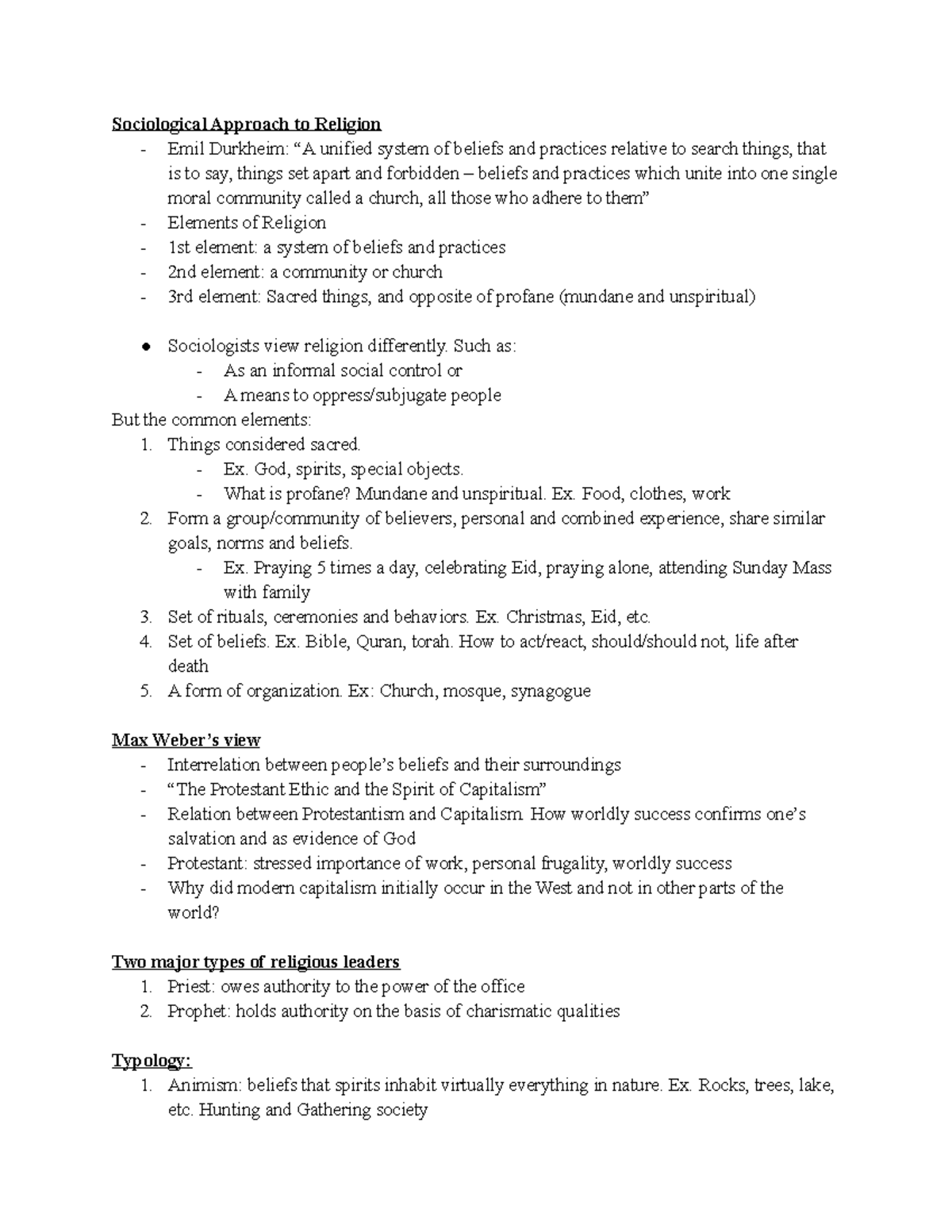 Sociology 2001 Chapter 12 Religion - Sociological Approach to Religion ...
