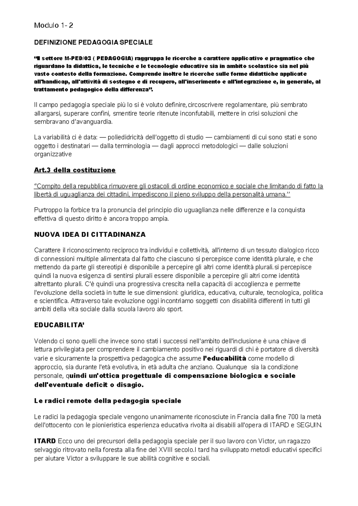 Modulo 1-2 Didattica + miti - DEFINIZIONE PEDAGOGIA SPECIALE “Il ...