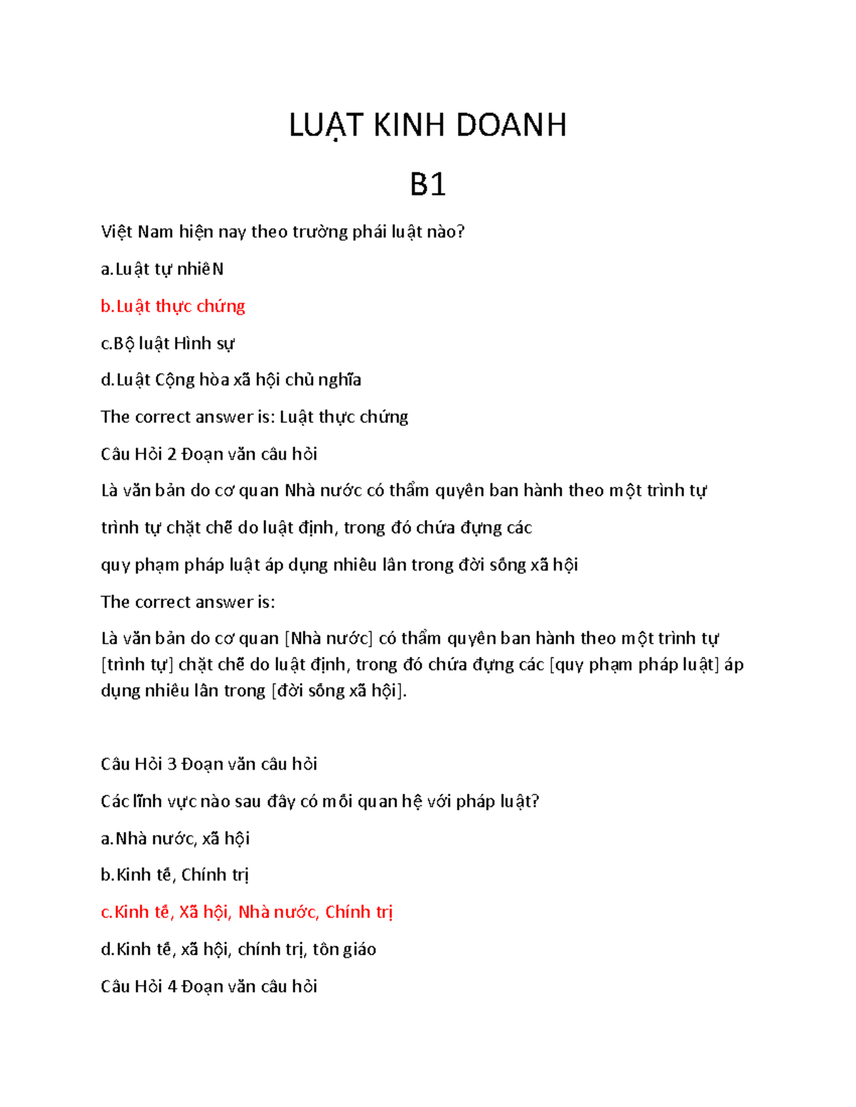 LUẬT KINH Doanh - môn luật - LU TẬ KINH DOANH B Vi t Nam hi n nay theo trệ ệ ường phái lu t nào ...