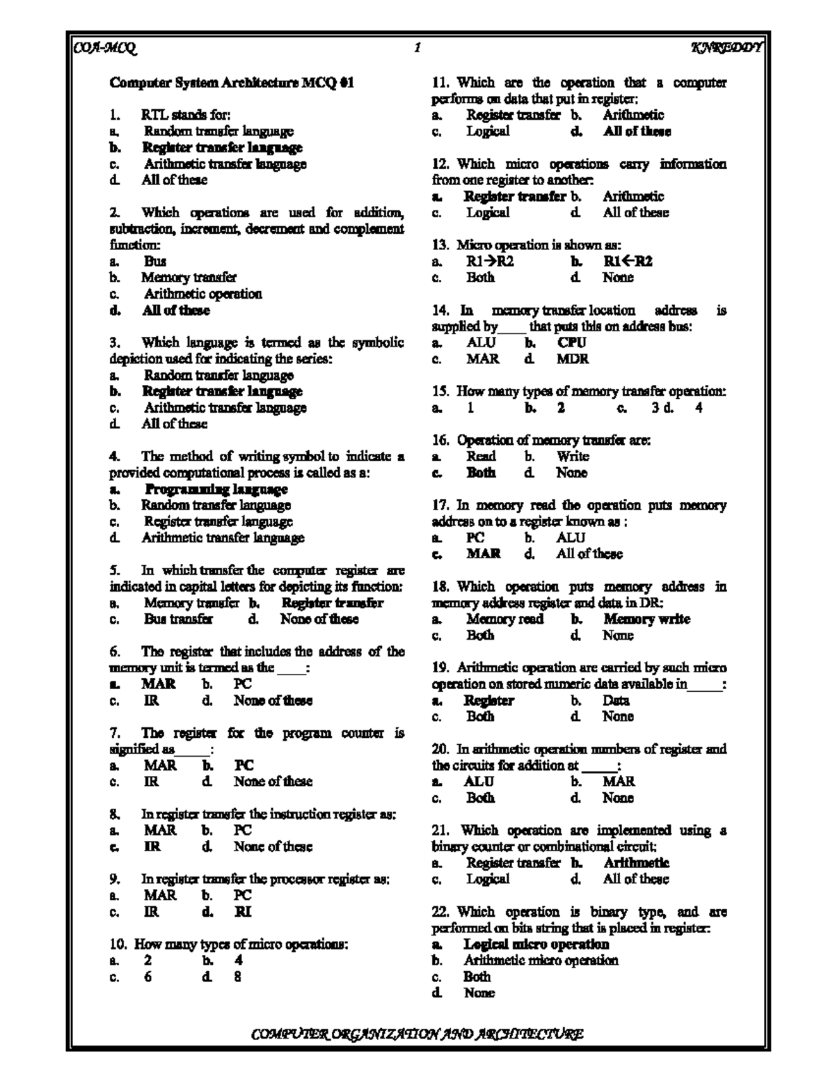 Cod mcqs - MCQs for mid-term practice - Computer Organisation and ...