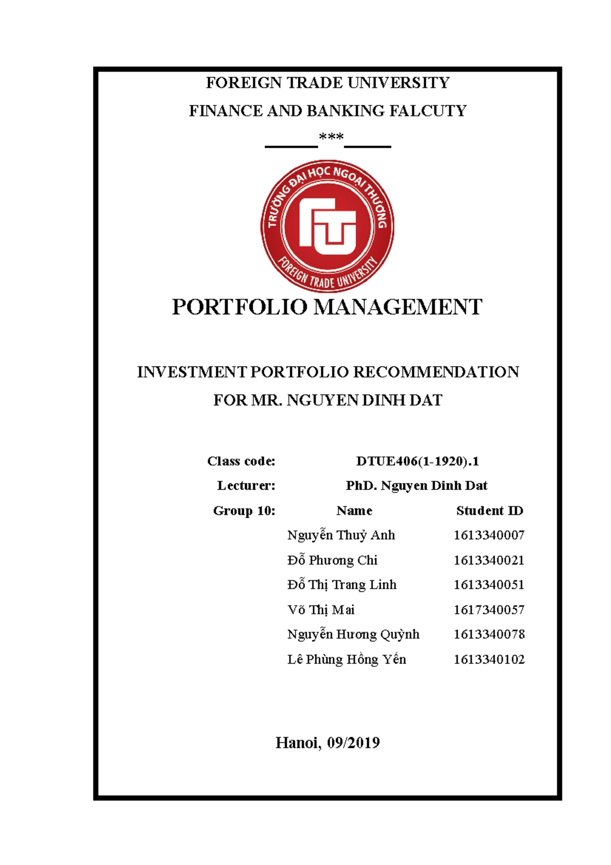Portfolio- Management- Report - FOREIGN TRADE UNIVERSITY FINANCE AND ...
