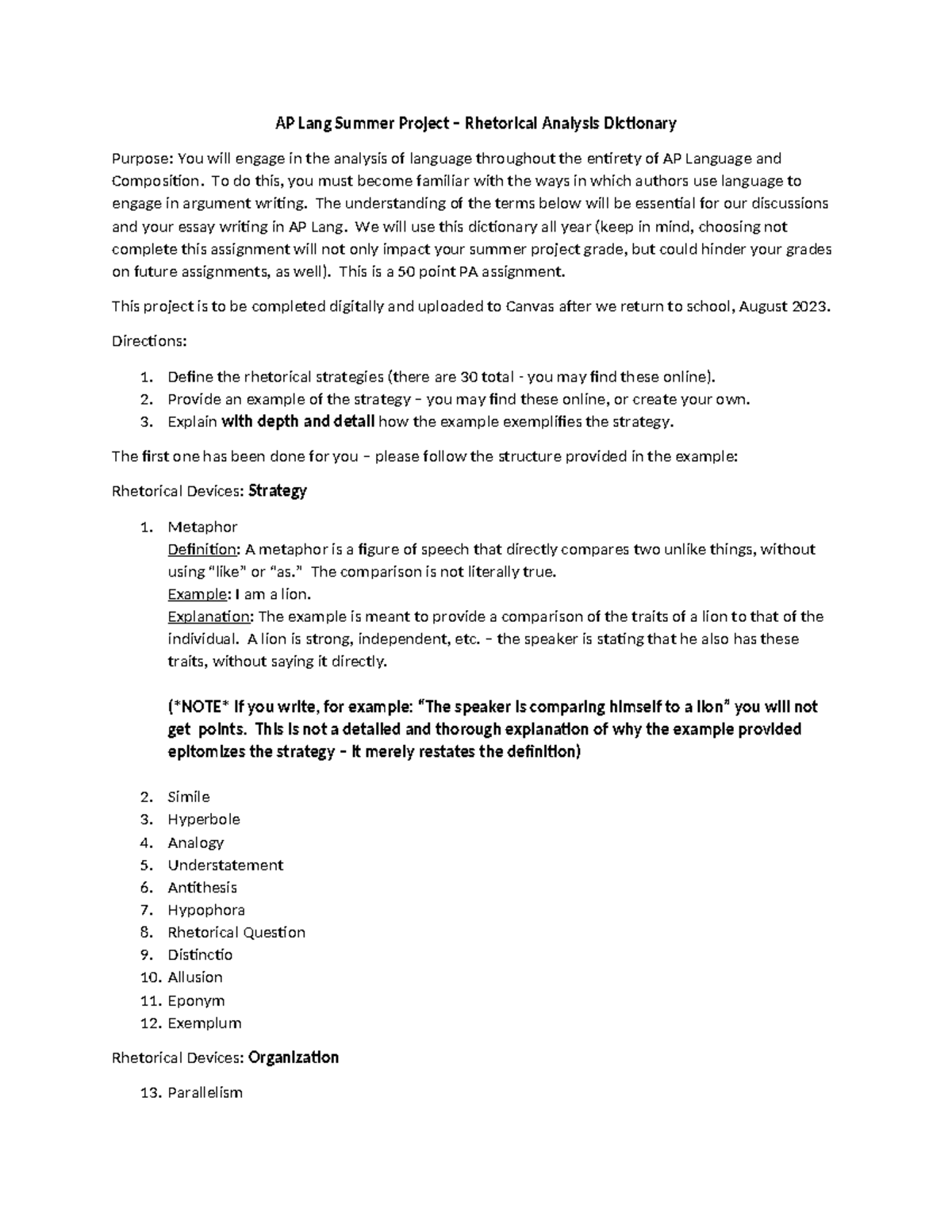 AP Lang Summer Project 23-24 - AP Lang Summer Project – Rhetorical ...