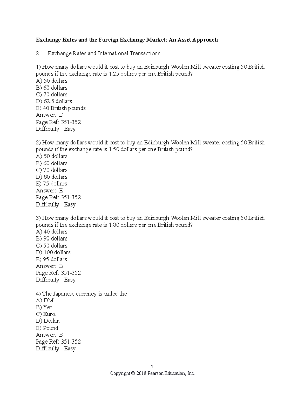 Ch02 - practice question - Exchange Rates and the Foreign Exchange ...