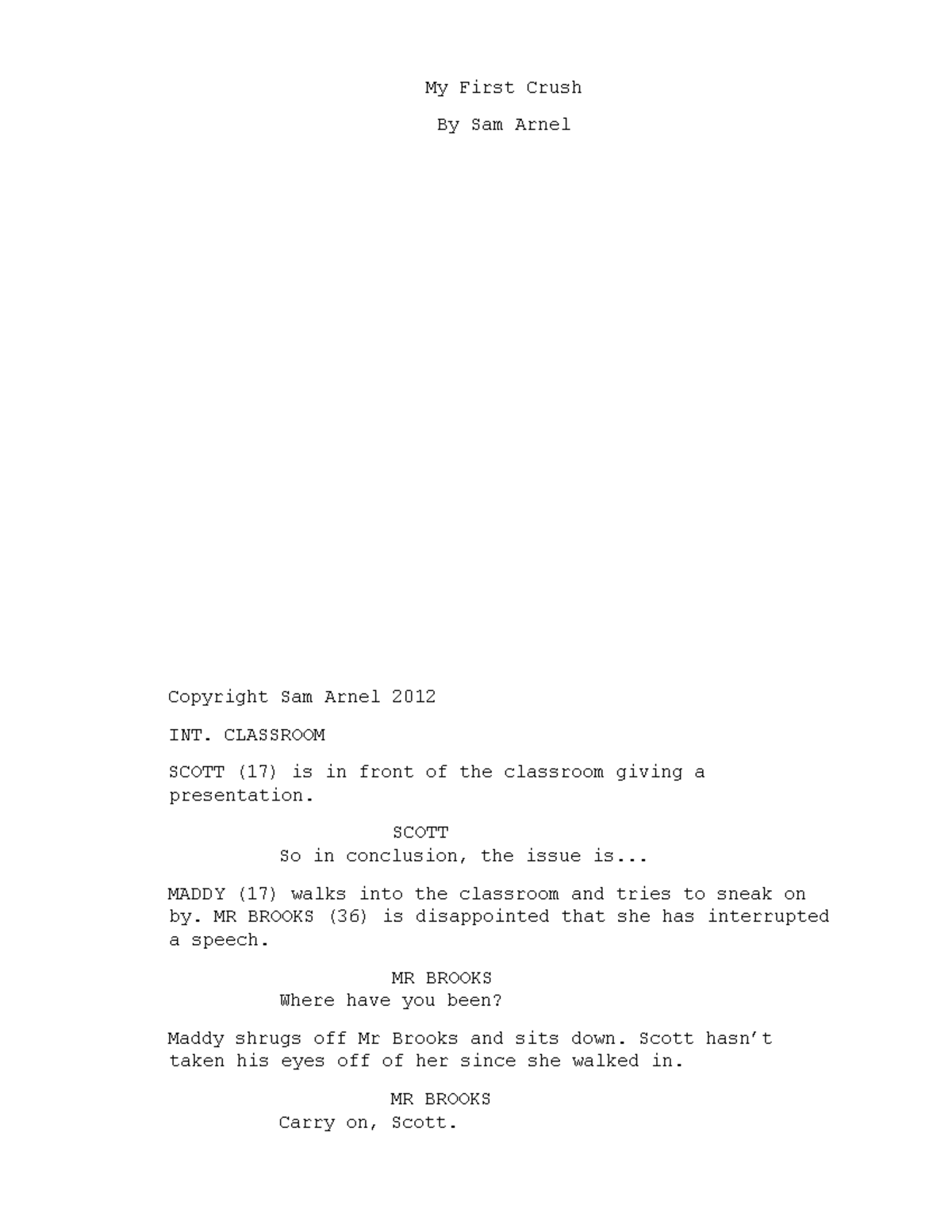 Documento formato guión técnico - My First Crush By Sam Arnel Copyright ...