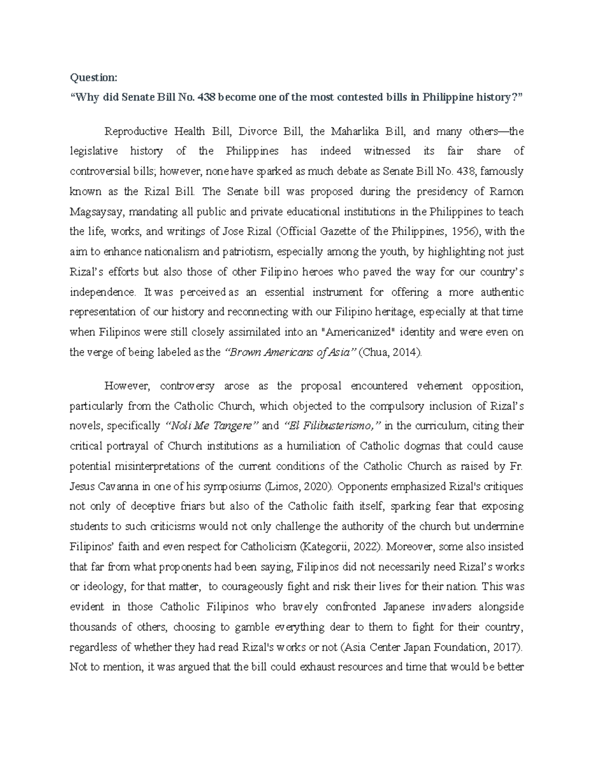 Life and Works of Rizal - Question: “Why did Senate Bill No. 438 become ...