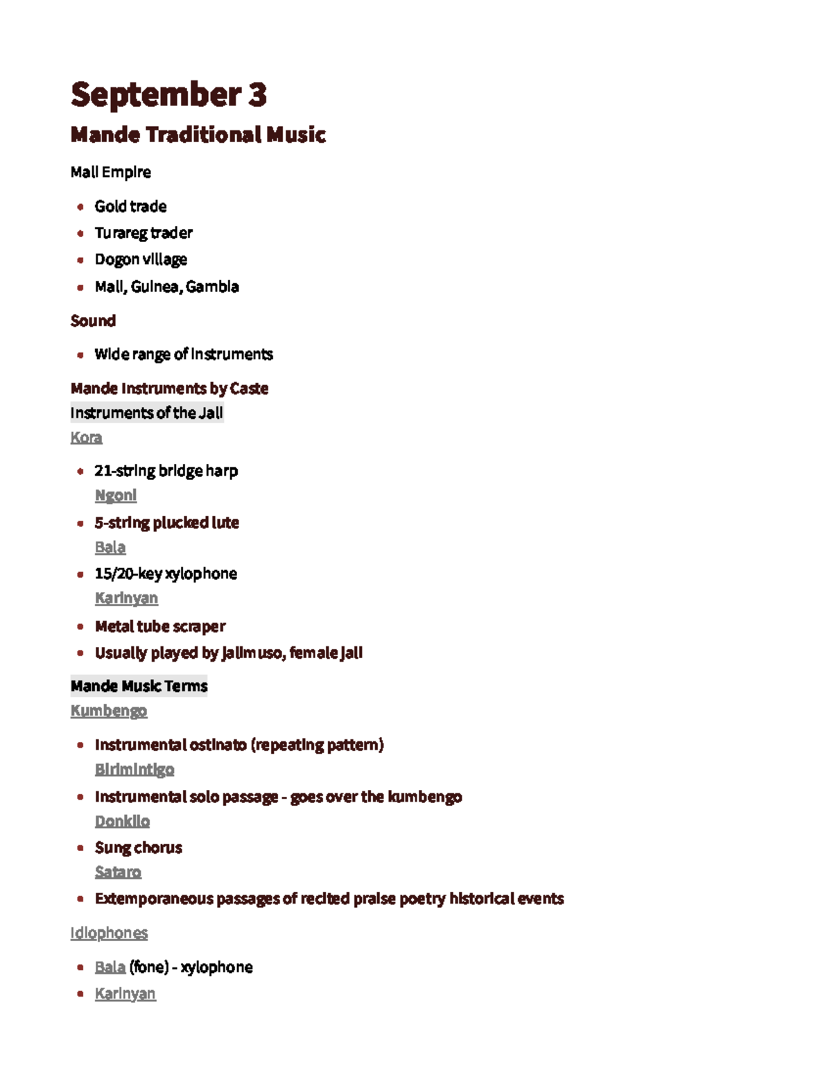September 3 - Mande Traditional Music Lecture 1 - September 3 Mande ...