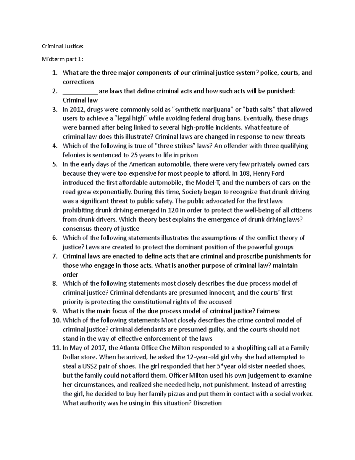 Criminal justice midterm study guide part 1 - Criminal Justice: Midterm ...