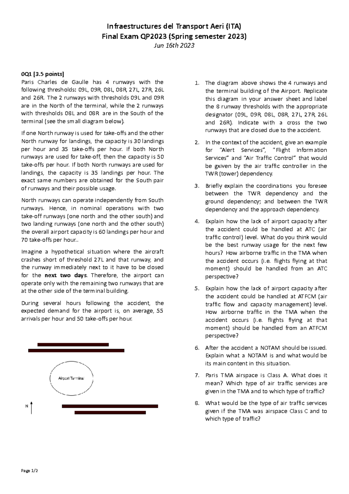 2023-QP final - Examen - Infraestructures del Transport Aeri (ITA ...