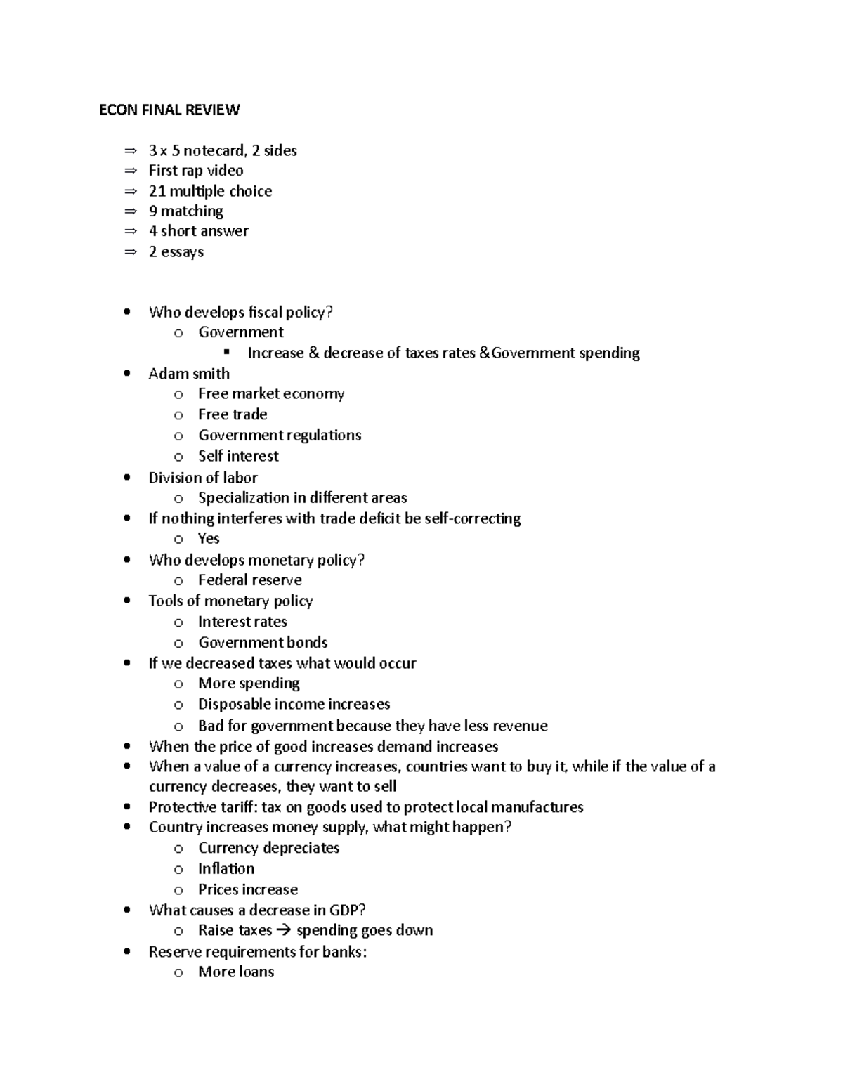 Economics Final Review - ECON FINAL REVIEW 3 x 5 notecard, 2 sides ...