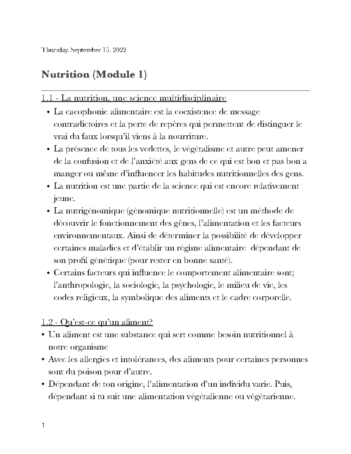 Module 1 - Notes du manuel pour le midterm - Thursday, September 15 ...