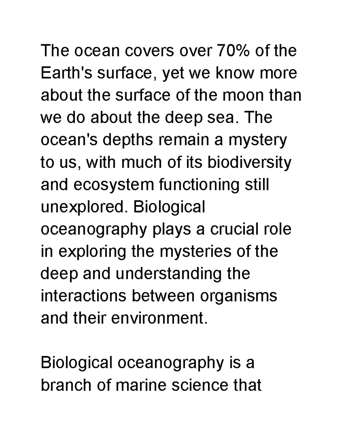 Essay - Exploring the Mysteries of the Deep The Role of Biological ...