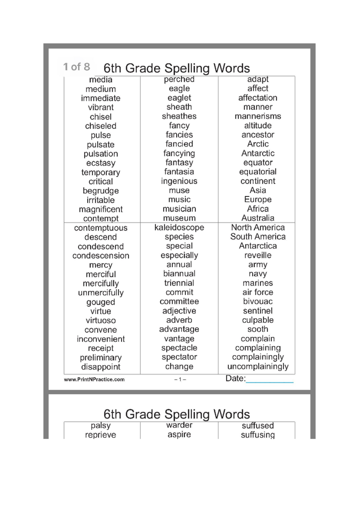 Words for spelling activity - 1 of 8 6th Grade Spelling Words media ...