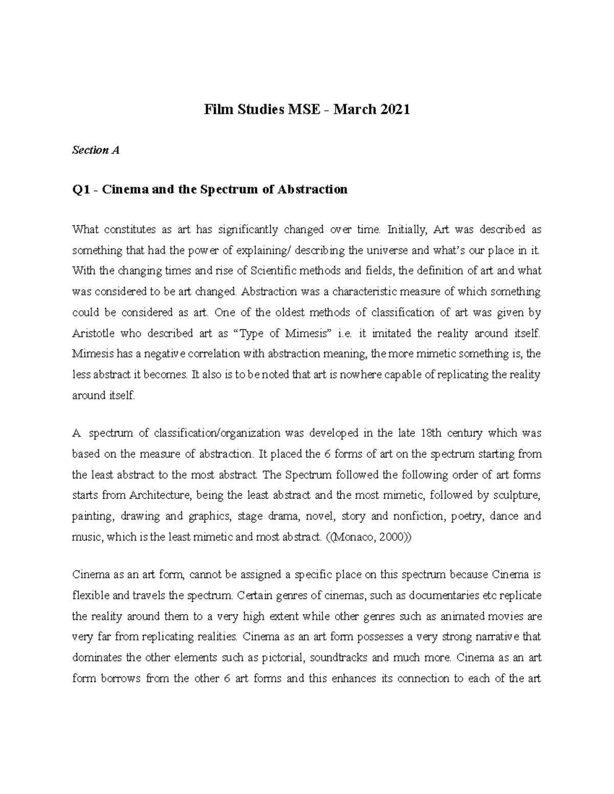 Midsem Film Studies - Film Studies MSE - March 2021 Section A Q1 ...