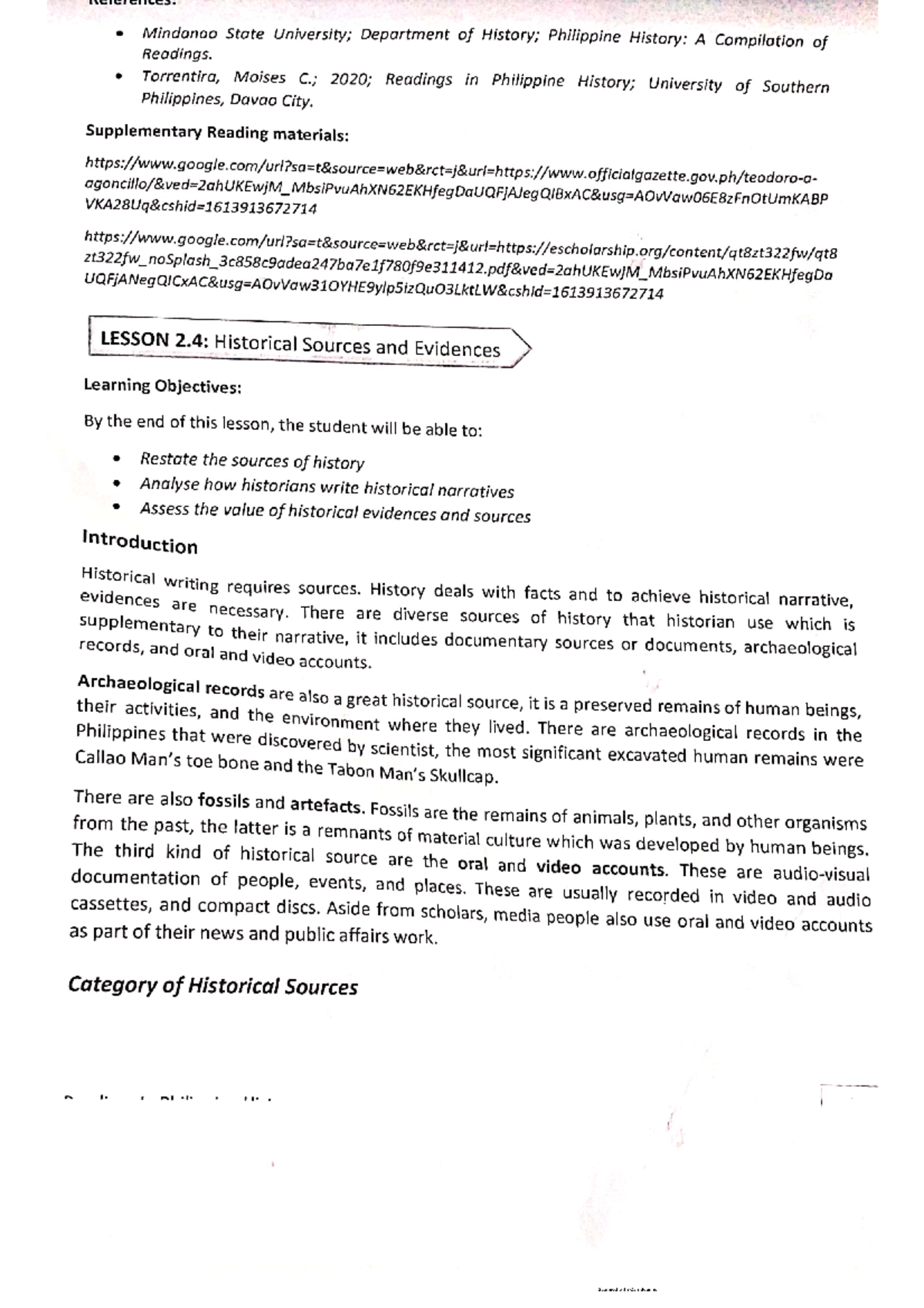 Lesson 2.4 - Historical Sources AND Evidences - Readings in Philippine ...