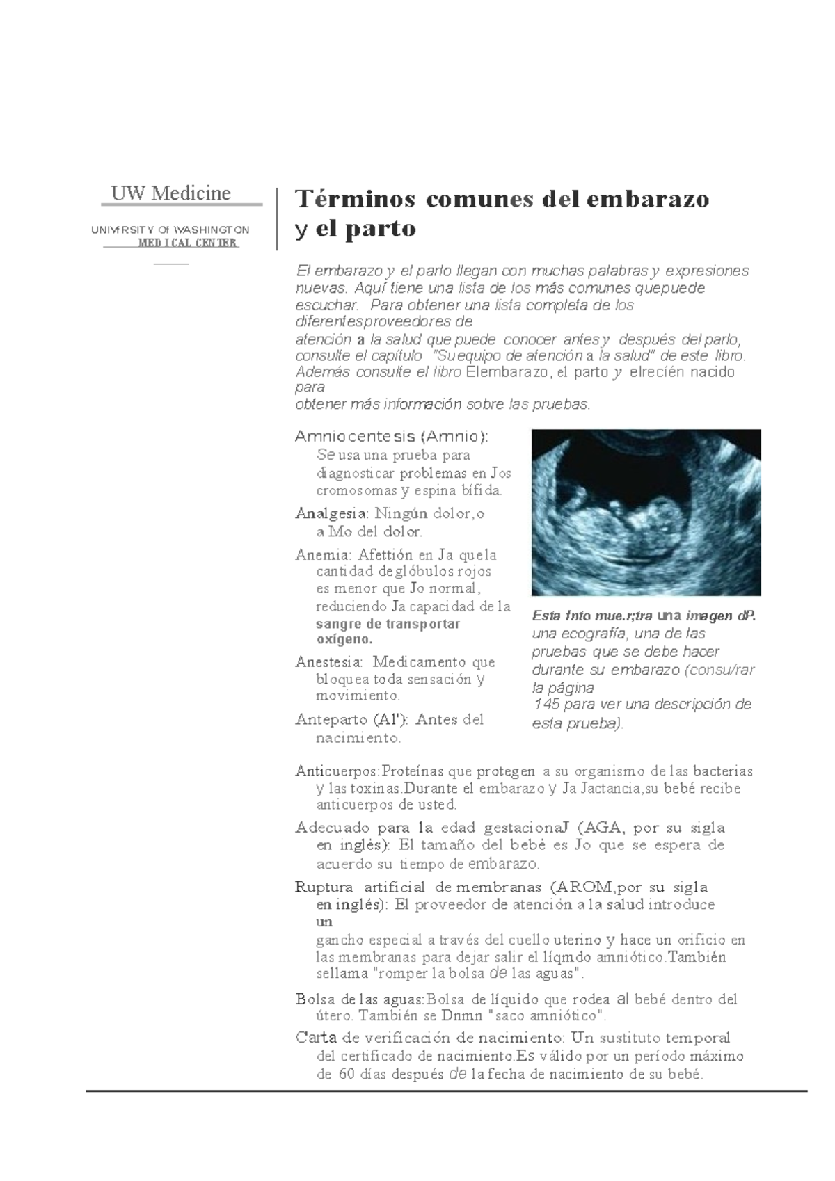 Terminos Comunes DEL Embarazo - UW Medicine UNIVfRSITY Of \VASHINGTON ...