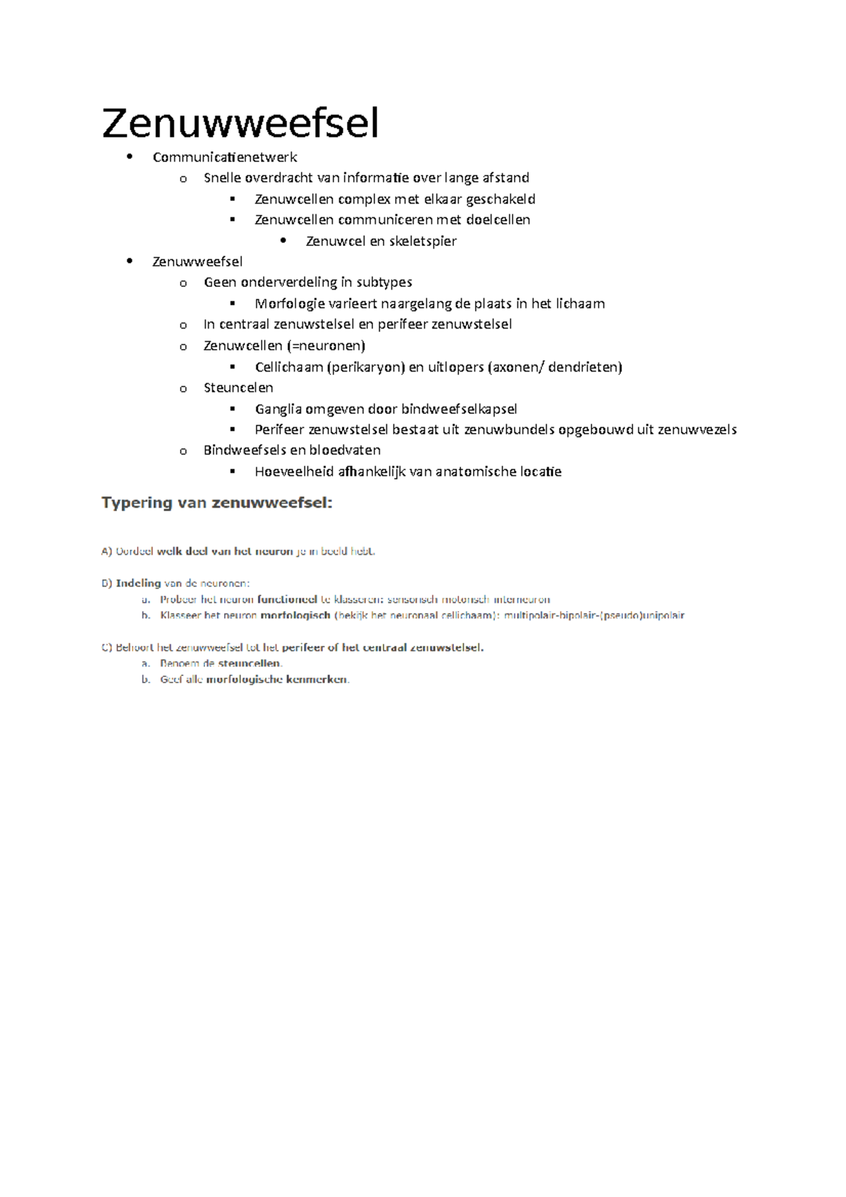 Zenuwweefsel - samenvatting - Zenuwweefsel Communicatienetwerk o Snelle ...