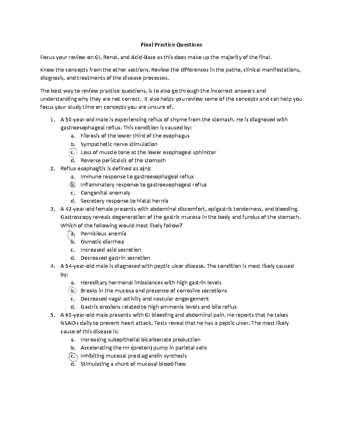 Final Comprehensive Questions - Final Practice Questions Focus your ...