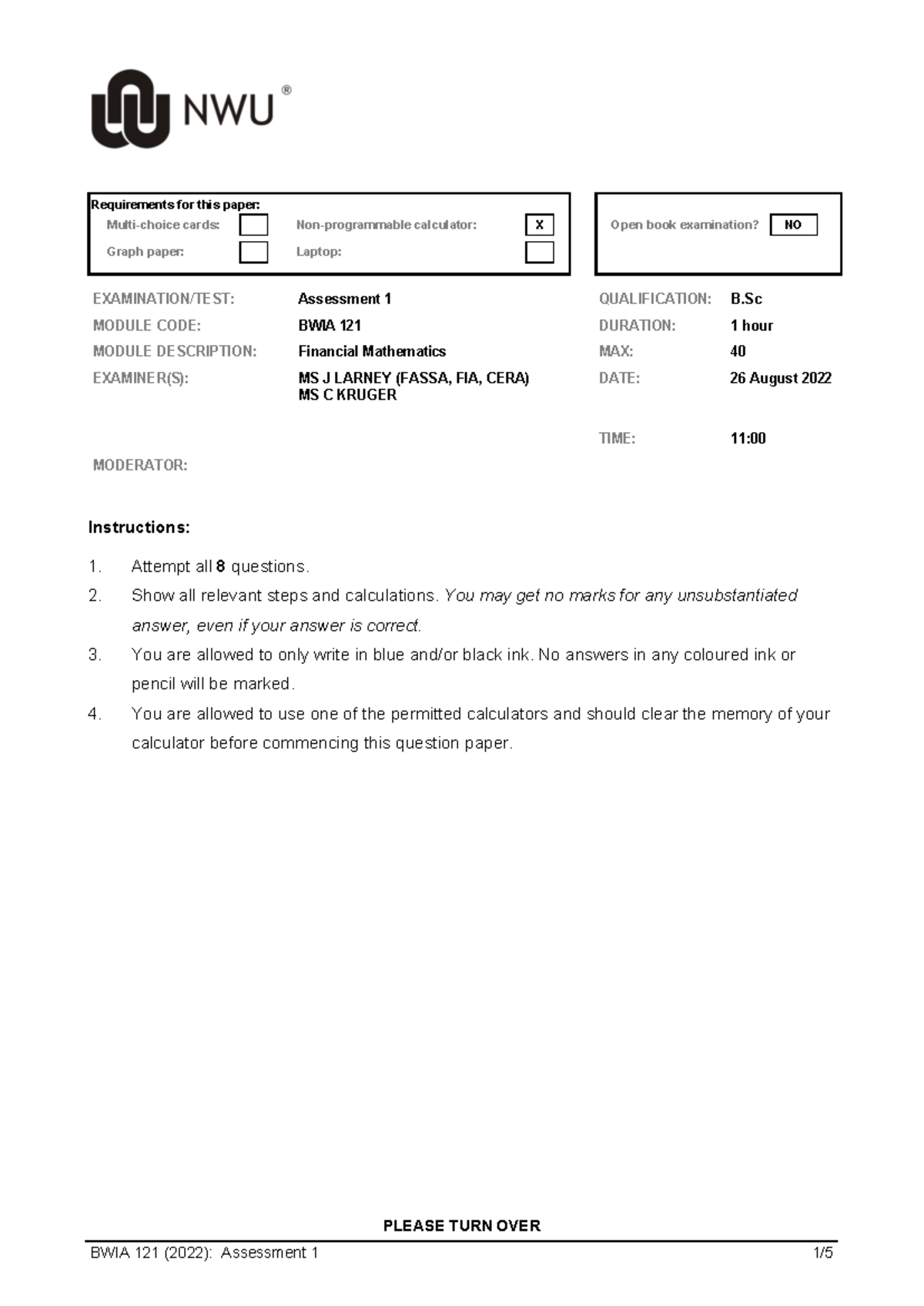 Httpsefundi.nwu - Bwia test - Requirements for this paper: Multi-choice ...