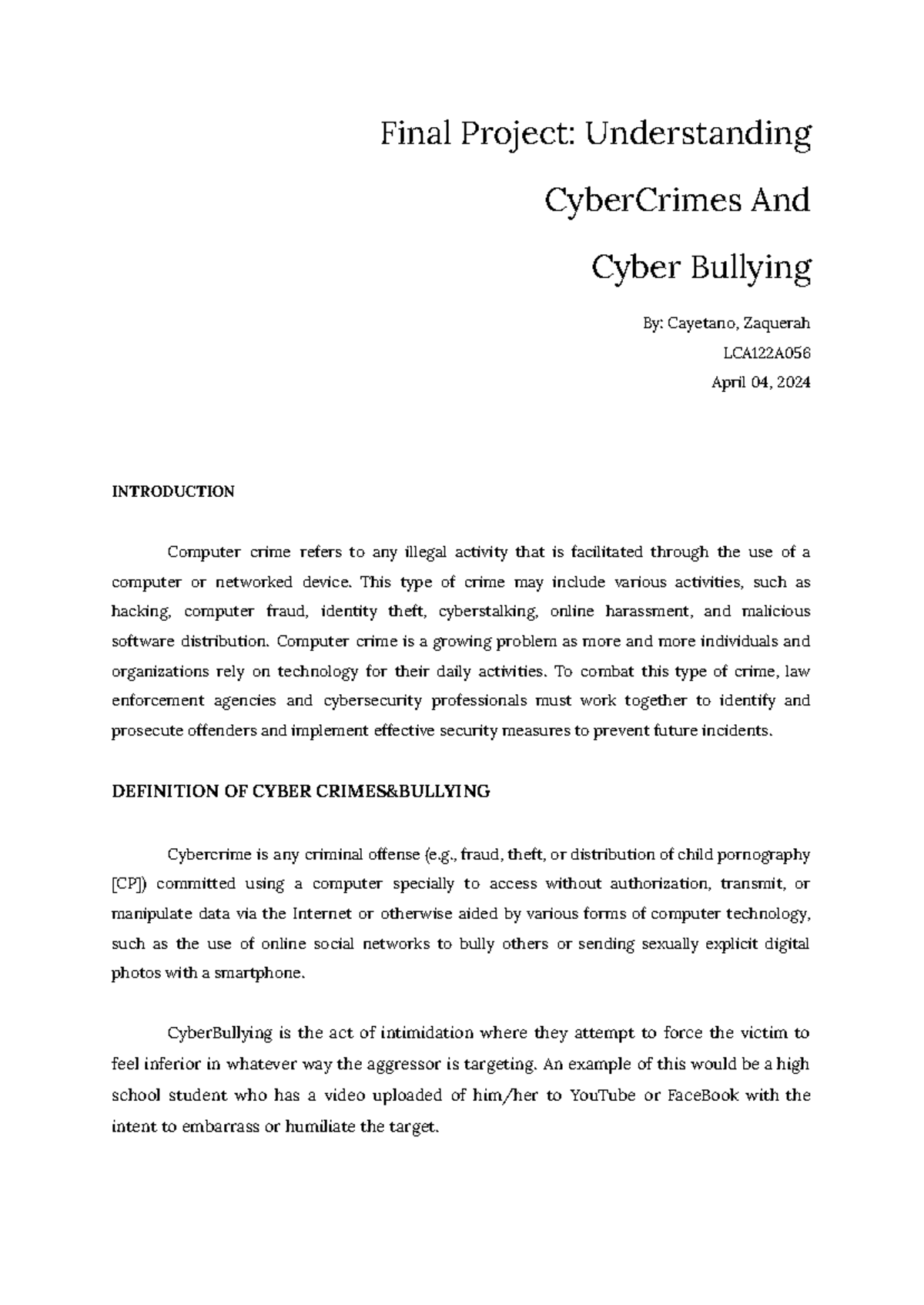 Final Project Understanding - Final Project: Understanding CyberCrimes ...